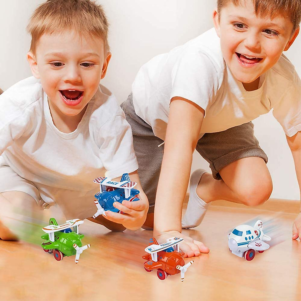 ArtCreativity Chunky Friction Airplane Toys for Kids, Set of 6, Push n Go Plane Toys with Moving Propellers and Wings, Aviation Party Favors for Boys & Girls, Pretend Play Gifts, Assorted Designs