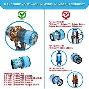 Premium Vacuum Filter Replacement Part Compatible with Dyson V15 Detect, Dyson V11 Animal Filter, Dyson V11 Filter, Dyson V15 Filter, Dyson V15 Detect Filter, Compare to Part 970013-02 (2 Filters)