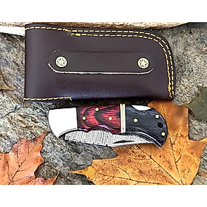 WINTERFELL Personalized Engraved Folding Pocket Knife for Men, Customized Christmas Gifts for Husband, Dad, Boyfriend, Damascus Steel Groomsman Gift Knives, 100% Handmade Knife with Leather Sheath