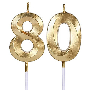 Gold 80th Birthday Candles for Cakes, Number 80 8 Glitter Candle Cake Topper for Party Anniversary Wedding Celebration Decoration