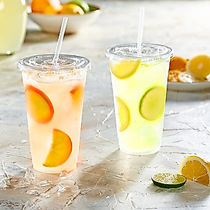 Comfy Package [100 Sets - 24 oz.] Crystal Clear Plastic Cups With Flat Lids