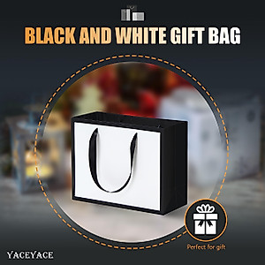 Black and White Gift Bags, YACEYACE 10Pcs 10.5"x4.25"x8" Medium Size Black and White Paper Gift Bags with Ribbon Handles, Wedding Bags,Retail Bags,Party Bags, Birthday Bags, Black Gift Bags Bulk White Gift Bags White Paper Shopping Bags