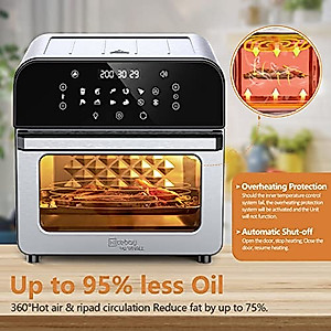 Air Fryer Oven,Whall 12QT 12-in-1 Air Fryer Convection Oven,Rotisserie,Roast,Bake,Dehydrate,12 Cooking Presets,Digital Touchscreen,Stainless Steel,with Accessories&Recipes