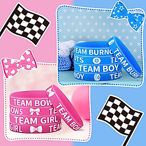 48 Pcs Burnouts or Bows Gender Reveal Silicone Wristbands Team Boy Team Girl Bracelets Gender Reveal Bracelets for Baby Shower Gender Reveal Party Favors, Blue and Pink