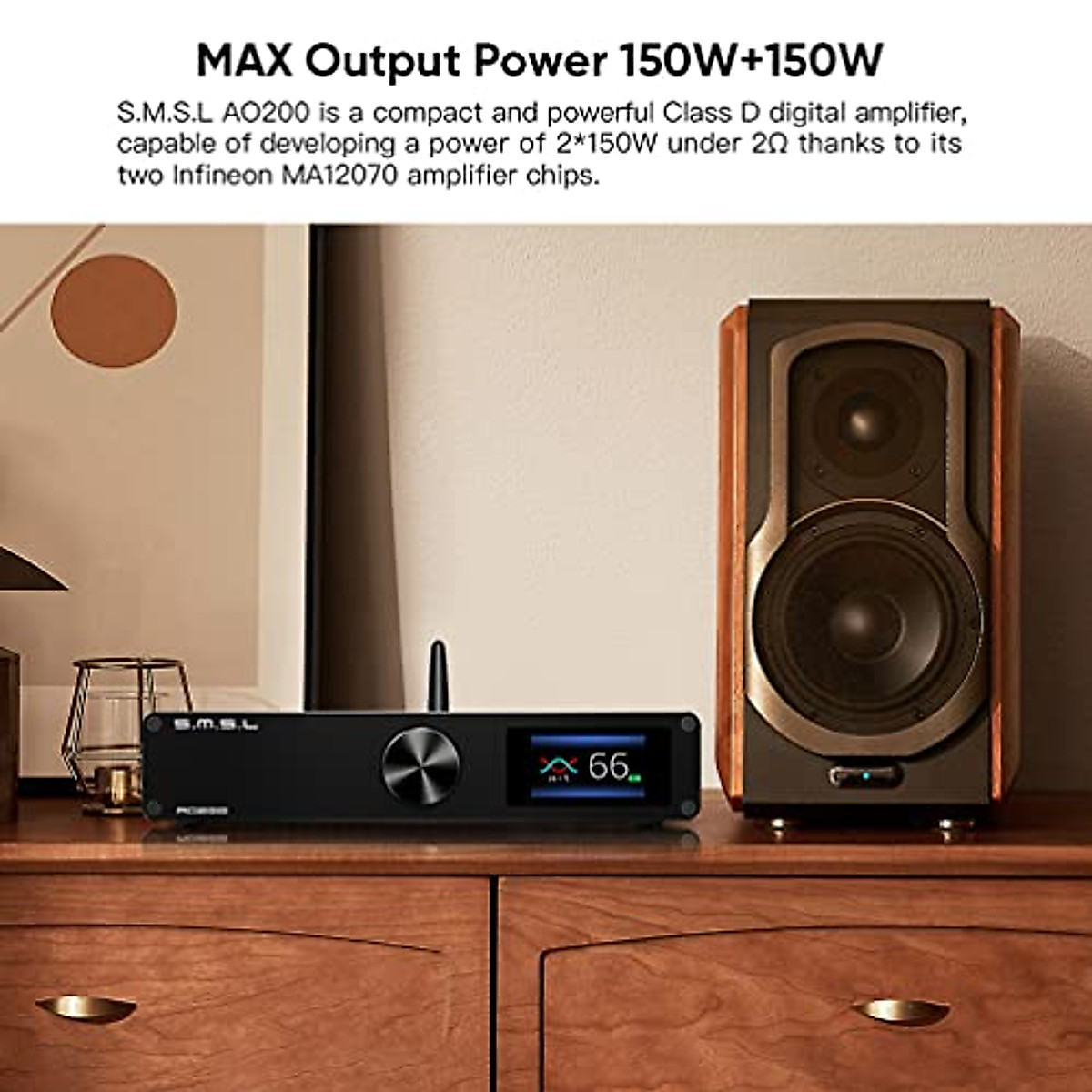 SMSL AO200 Digital Power Amplifier MA12070×2 Chip 150W×150W USB/XLR/RCA Input 2 Channel HiFi Desktop Amp with Remote Control for Subwoofer/Passive Speaker