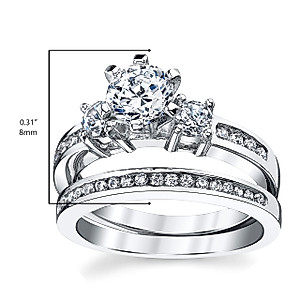Sterling Silver Cubic Zirconia 1.15 Carat TW Round Cut Wedding Engagement Ring 2 Piece Set Band SZ8