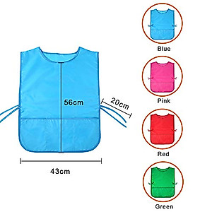 Pllieay 4Pcs 4 Colors Water Resistant Kids Art Smocks with 3 Pockets, Middle Size Children Artist Painting Aprons for Classroom, Kitchen Community Event, Crafts & Art Painting Activity, 5-10 Years