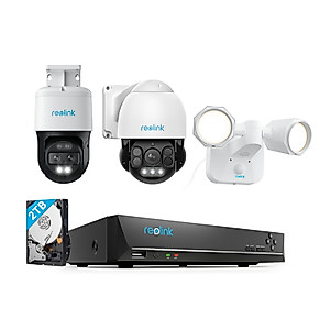 Reolink PoE Floodlight PTZ Camera System, 1x 4K Outdoor PTZ RLC-823A with 5X Optical Zoom & Auto Tracking, 1x 4K Trackmix PoE with Auto-Zoomed Tracking,1x Floodlight PoE, Bundle 1x RLN8-410