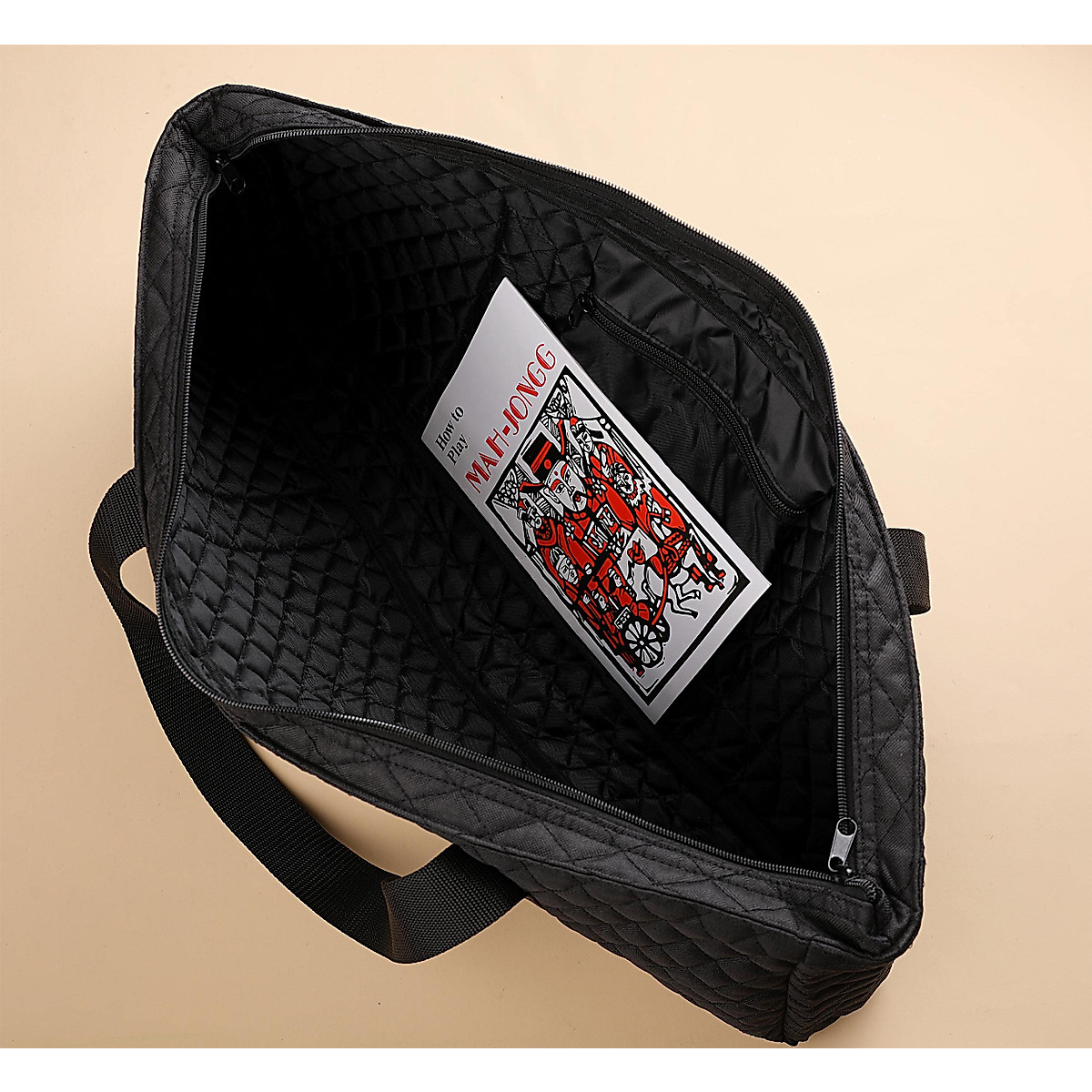 American Mahjong Game Set - Black Quilted Soft Bag 166 Premium Tiles with 4 All-in-One Rack/Pushers,100 Chips, Wind Indicator, English Manual. Easy Carry Complete Classic Mah-Jongg Set