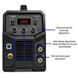 MIG-200, Professional 200-Amp MIG/TIG/Stick Arc DC Inverter Welder, 3-in-1 Multifunction, Spool Gun Weld Aluminum-SPG15250