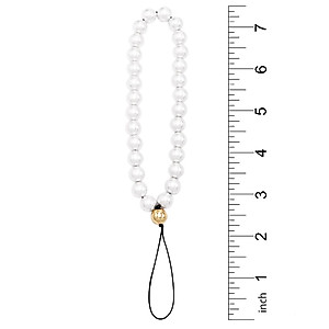Rosemarie & Jubalee Women's Stunning Detachable Simulated Pearl Bracelet Lanyard Strap Wristlet For Cell Phones (10mm White Pearls With Gold Tone Bead)