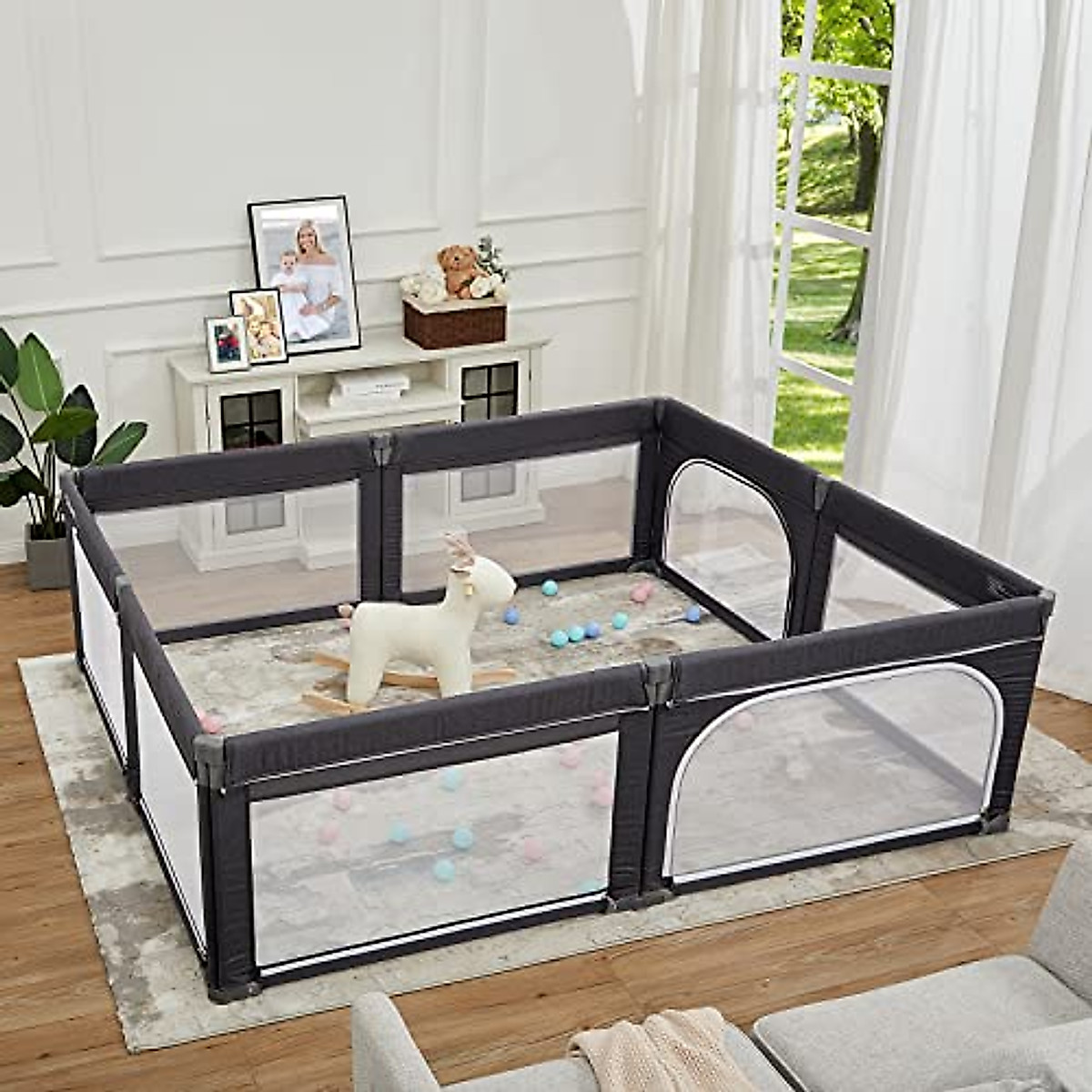 Albott Baby Playpen-Foldable Playpen for Babies and Toddlers 89x89 in Portable Baby Fence, Baby Play Yards(Dark Grey)