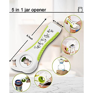 4 Pack Jar Opener for Weak Hands,Jar Opener for Seniors with Arthritis，with 5 in 1 Bottle Opener, 4 in 1 Can Opener, Jar Gripper Pad and Bottle Opener Keychain (White green)