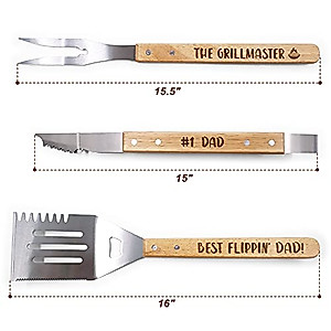 Father's Day BBQ Tools Set for Dad Engraved Grill Kit Grill Master Summer Barbecue Thanksgiving Housewarming Dad's Birthday Present Set of 3