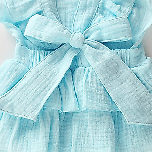Douhoow Newborn Baby Girls Romper Ruffle Jumpsuit Bodysuit One-Piece Cotton Linen Outfits Clothes (Blue,3-6 Months)