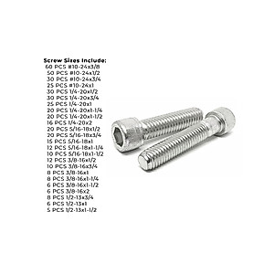 Inch 18-8 Stainless Steel Allen Socket Head Cap Screws Coarse Bolts Assortment - 453 PCS