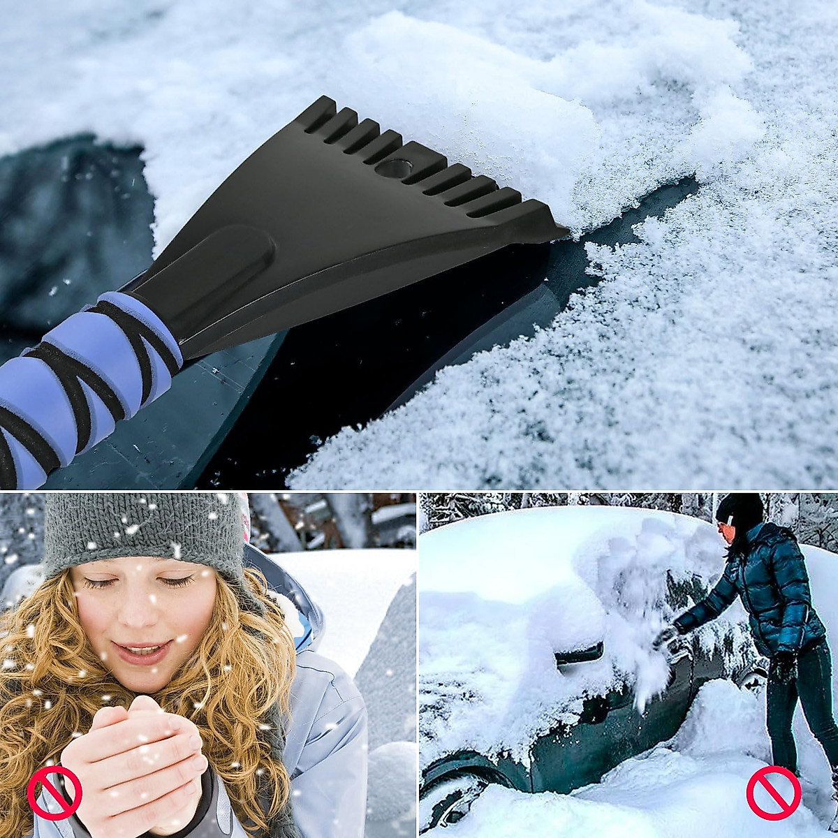 YLCVBUD 27" Snow Brush and Ice Scrapers Detachable Pivoting, Soft Bristle Head,Foam Grip, for Car,Trucks,or SUV Window & Windshield Tool (2pcs)