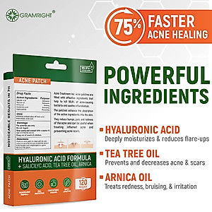 Acne Patches - Natural Hydrocolloid Bandages for Acne Spot Treatment - Cystic Acne Cover Patches with Salicylic, Hyaluronic Acids and Tea Tree Oil - Pimple Patches for Face - 120 Patches