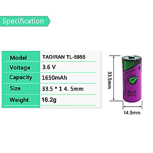 STEPMAX (2 Pack Tadiran Tl-5955 2/3AA 3.6V 1650mAh Lithium Battery Replacement for Tadiran TL-2155, TL-4955, TL-5155, TL-5955, SL-361, Xeno XL-055F, ER14335