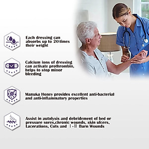 [Pack of 10] Honey Calcium Alginate Dressing 2”x2”, Honey Wound Patches with Calcium, Fast Healing Honey Pads for Bedsores, Surgical Wound, Diabetic Foot Ulcers, Burns and Skin Tears