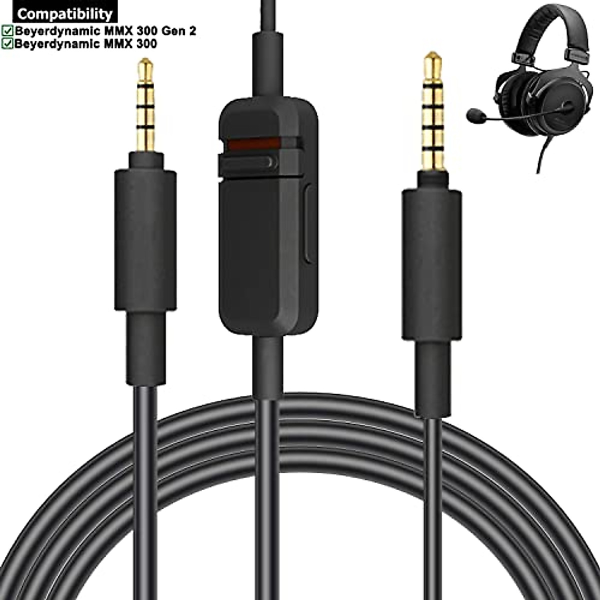 BUTIAO MMX300 Cable, Replacement Audio Extension Cord with Mic Mute Volume Control for Beyerdynamic MMX300 MMX 300 2nd Gen Gaming Headsets Headphones