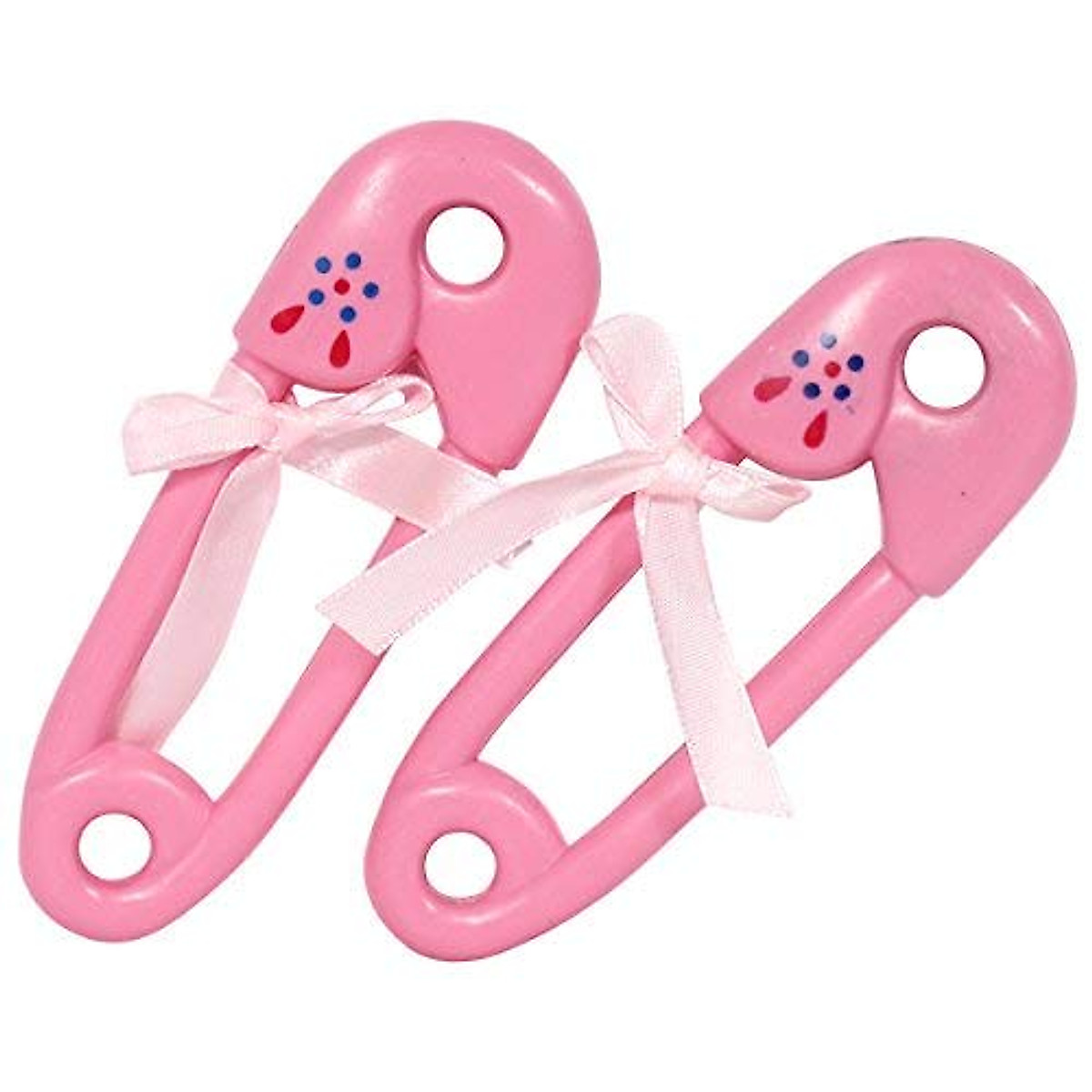 Unique Pink Diaper Pin with Ribbon Girl Baby Shower Favors, 4 Count