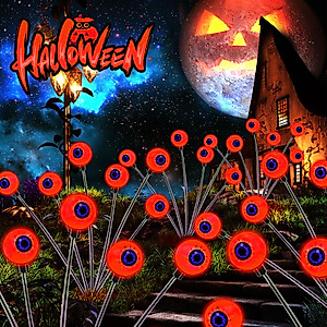 DooYard Halloween Decorations Outdoor, 2 Pack Solar Swaying Eyeball Lights, Swaying by Wind, Solar Pathway Lights, Halloween Decor with 2 Lighting Modes, Halloween Stake Lights for Garden Yard(Red)