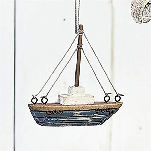 HomArt 4700-14 Tiny Wood Boat Ornament, 4-inch Length, Dark Blue