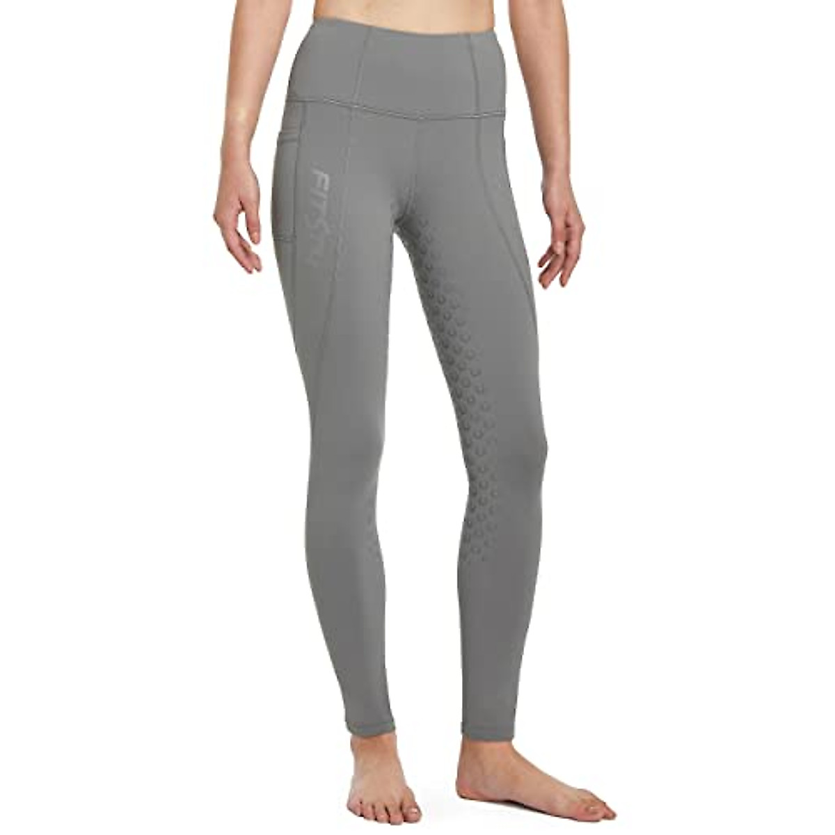 FitsT4 Sports Women's Winter Full Seat Riding Tights Fleece Lined Horse Riding Pants Silicon Grip Horseback Equestrian Breeches Pockets Grey Size M