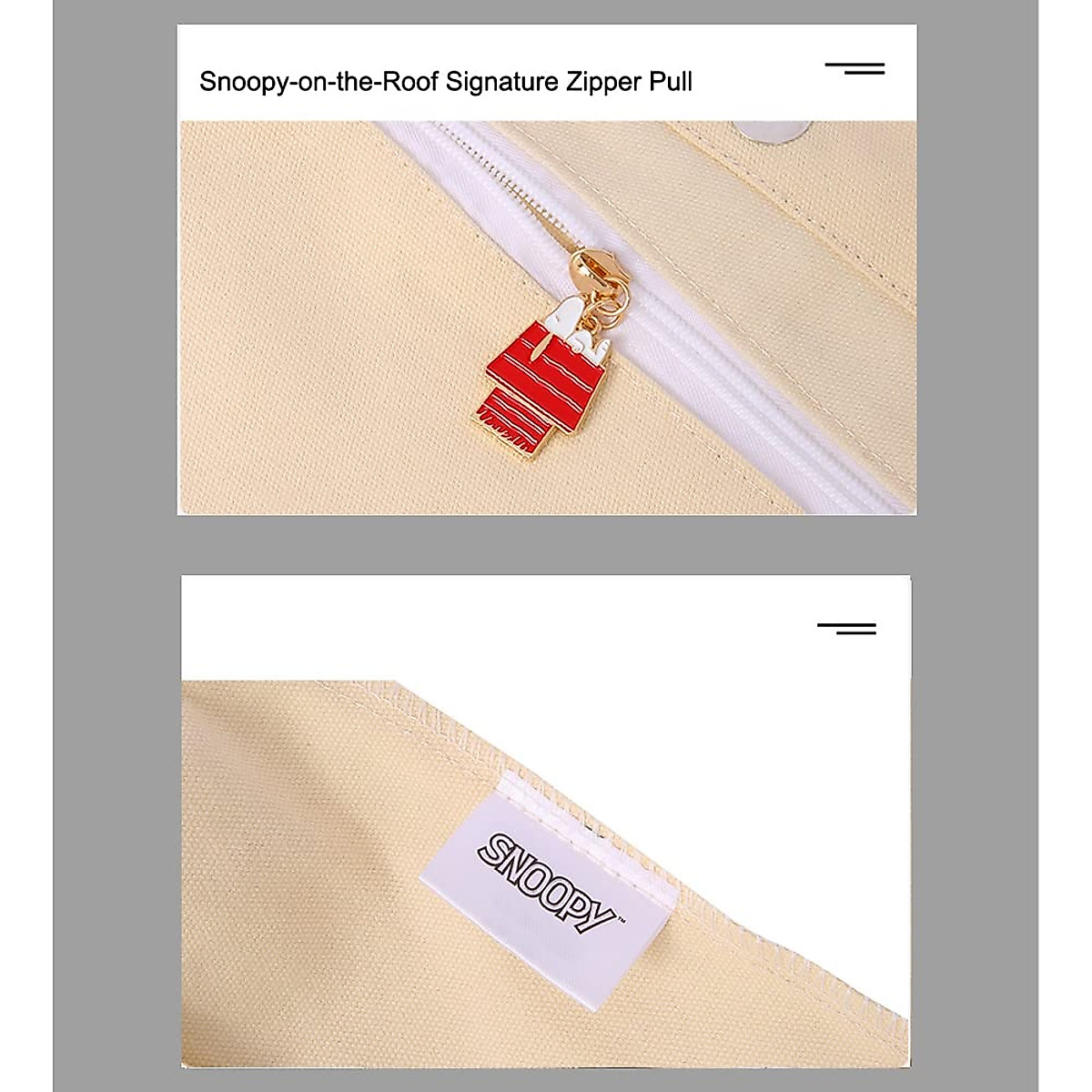 FINEX Woodstocks Genuine Peanuts Canvas Shoulder Tote Bag for small electronics books binders with Red Signature Zipper Pull