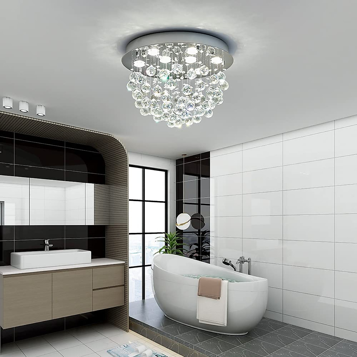 Saint Mossi 9-Lights Modern Chandelier K9 Crystal Chandelier Light Fixture,Modern Flush Mount Ceiling Light Fixtures Raindrop Chandelier for Bedroom,Dining Room,Living Room,H13 x D20