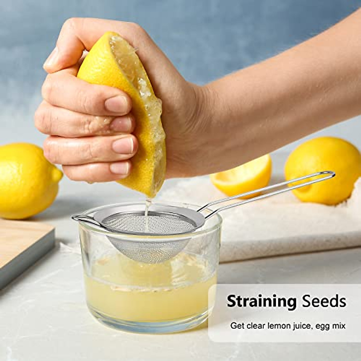 D Fine Mesh Strainer, Stainless Steel Sieve Sifter with Handle, Small Metal Strainer for Loose Tea, Juice, Drink, Herbs, Mini Sifter for Flour, Matcha, Kitchen, Baking, 3-Inch