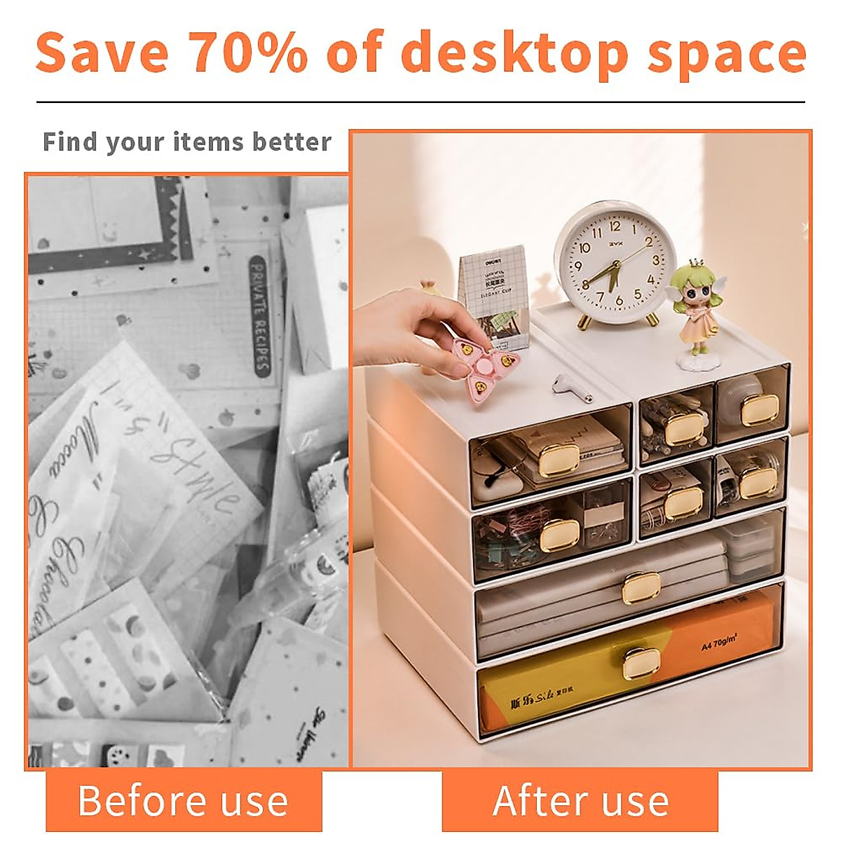 3 Pack Stackable Desk Storage Drawers, Desktop Organizer with Drawers, 4 Drawers Plastic Desk Storage Organizer for Home, Office, School, Makeup, Crafts, Bathroom, Make Up, Cosmetic - White