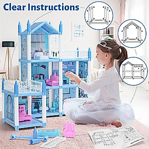 Doll House for Girls 2 3 4 5 6 7 8 Year Old - 3-Story 6 Rooms Dollhouse with 3 Dolls Light Accessories Furniture and Play Mat, DIY Pretend Dream Dollhouse Toy Gift for Kids (20.5'' x 16'' x 18.7'')