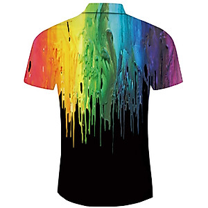 Hawaiian Men's Paint Button Down Shirts Gay Pride Black Pigment Tie Dyed Graphic Rainrow Short Sleeve Blouse Tee Top Black Aloha Colorful Shirt