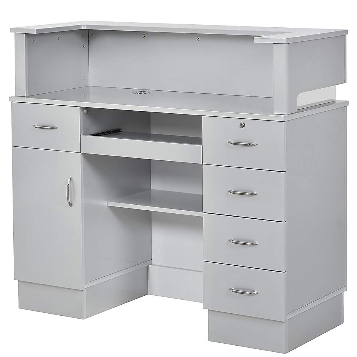 Reception Desk LED Lighted Reception Area Counter LANGARA in Silver Grey