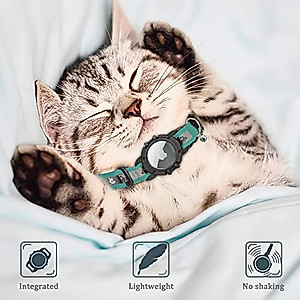 Reflective AirTag Cat Collar, FEEYAR Integrated GPS Cat Collar with Apple Air Tag Holder and Bell, Safety Elastic Band Tracker Cat Collars for Girl Boy Cats, Kittens and Puppies [Green] 7-9 Inch