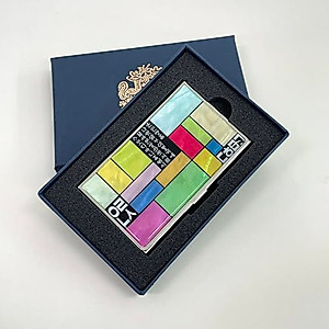 Mother of Pearl Business Card Case Credit Id Name Holder Travel Wallet Art Painting Design Metal Stainless Steel Engraved Slim Purse Pocket Cash Money Wallet (Patchwork)