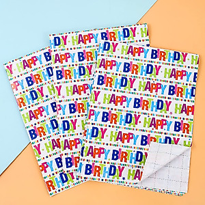 U'COVER Happy Birthday Wrapping Paper for Girls Kids Boys 3 Large Sheet with Cut Line Gift Wrapping Paper for Women Men Baby Shower Holiday Birthday Gift Wrap Paper Folded Flat 27 x 39.4inch