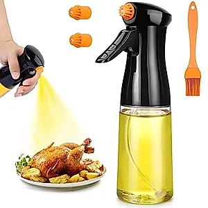 Oil Sprayer for Cooking, Upgraded Olive Oil Sprayer Bottle, Air Fryer Accessories, Oil Mister for Air Fryer, 7oz/200ml Oil Vinegar Spritzer, Kitchen Gadgets for Salad, BBQ, Roasting (Black)
