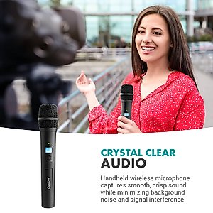 Movo 48-Channel UHF Wireless Microphone System with 2 Wireless Microphones and Receiver - Condenser Microphone Bundle for Interviews and Performances - Podcast Equipment Bundle for 2