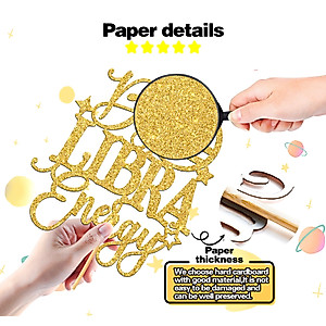 Big Libra Energy Cake Topper, Happy Birthday Libra in September/October, Libra Season, 12 Zodiac Constellation Theme Birthday Party Decoration Supplies, Gold Glitter