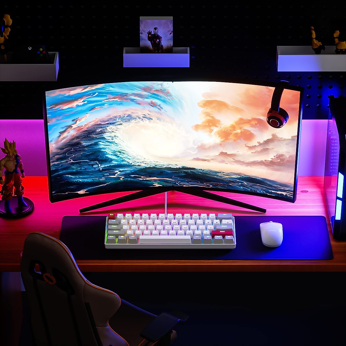 Newmen GM610 60% Wireless Mechanical Gaming Keyboard,Wired/Bluetooth Keyboard,RGB Backlit,61 Anti-Ghosting Keys,Programmable,Hot-Swappable,for Windows Mac Android (Brown)