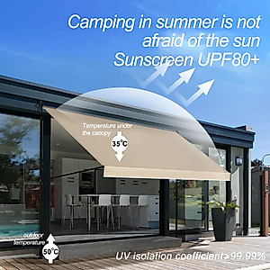 JEKITO Manual Retractable Awning – 118” Non-Screw Outdoor Sun Shade – Adjustable Pergola Shade Cover with UV Protection – 100% Polyester Made Outdoor Canopy – Ideal for Any Window or Door Cream