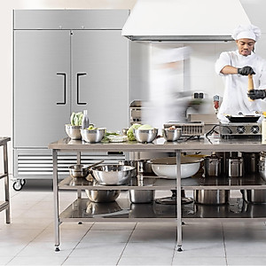 OUTBID 54" Commercial Freezers Upright 2 Door Stainless Steel Reach In Freezer with 8 Shelves, 49 Cubic Feet Air Cooling Auto Defrost Freezer for Restaurant Kitchen Garage, ETL NSF Approved