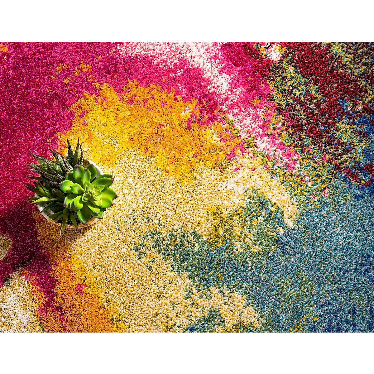 Unique Loom Estrella Collection Colorful, Abstract, Watercolor, Modern, Eclectic Area Rug, 6 ft x 6 ft, Multi/Beige