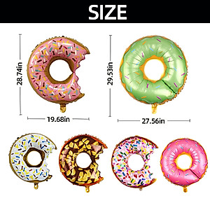 6 Pcs Donut Balloons Kit Large Multicolor Donut Aluminum Foil Balloons for Donut Theme Birthday Party Decorations Baby Shower Wedding Donut Time Candy Balloons（28 Inch）