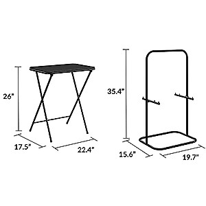 COSCO 5-Piece Folding Vinyl Top TV Tray, Black with Storage Rack, Multi-Purpose, for Snacks, Portable Workspace, & Easy to Store Activity Table Set, 1-Pack