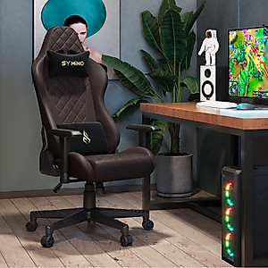 symino Gaming Chair Ergonomic PC Chair Racing Style Computer Chair with 3D Armrest, Vintage Style PU Leather Office Chair(Brown)