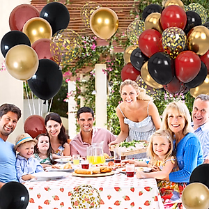 Red Black and Gold Balloons, 60Pcs 12 Inch Red Black Party Balloon with Confetti Balloons for Birthday Gender Reveal Wedding New Year Christmas Party Decoration
